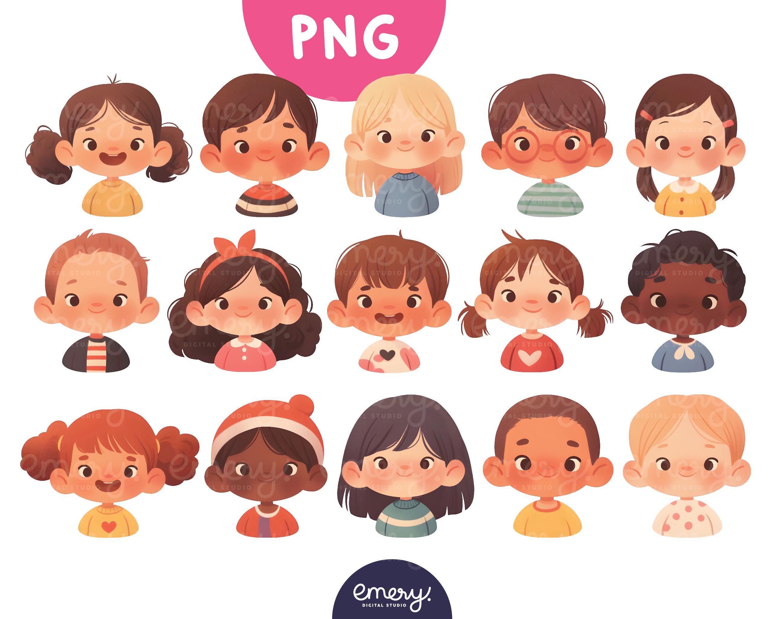 Kids Clipart, Smiling Boys and Girls, Happy Kids Faces, Cartoon ...