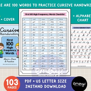 Cursive Handwriting Practice Sheets, First 100 High-frequency Words ...