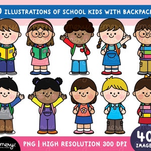 Back to School Kids Clip Art PNG Files, School Day Clipart, Student ...