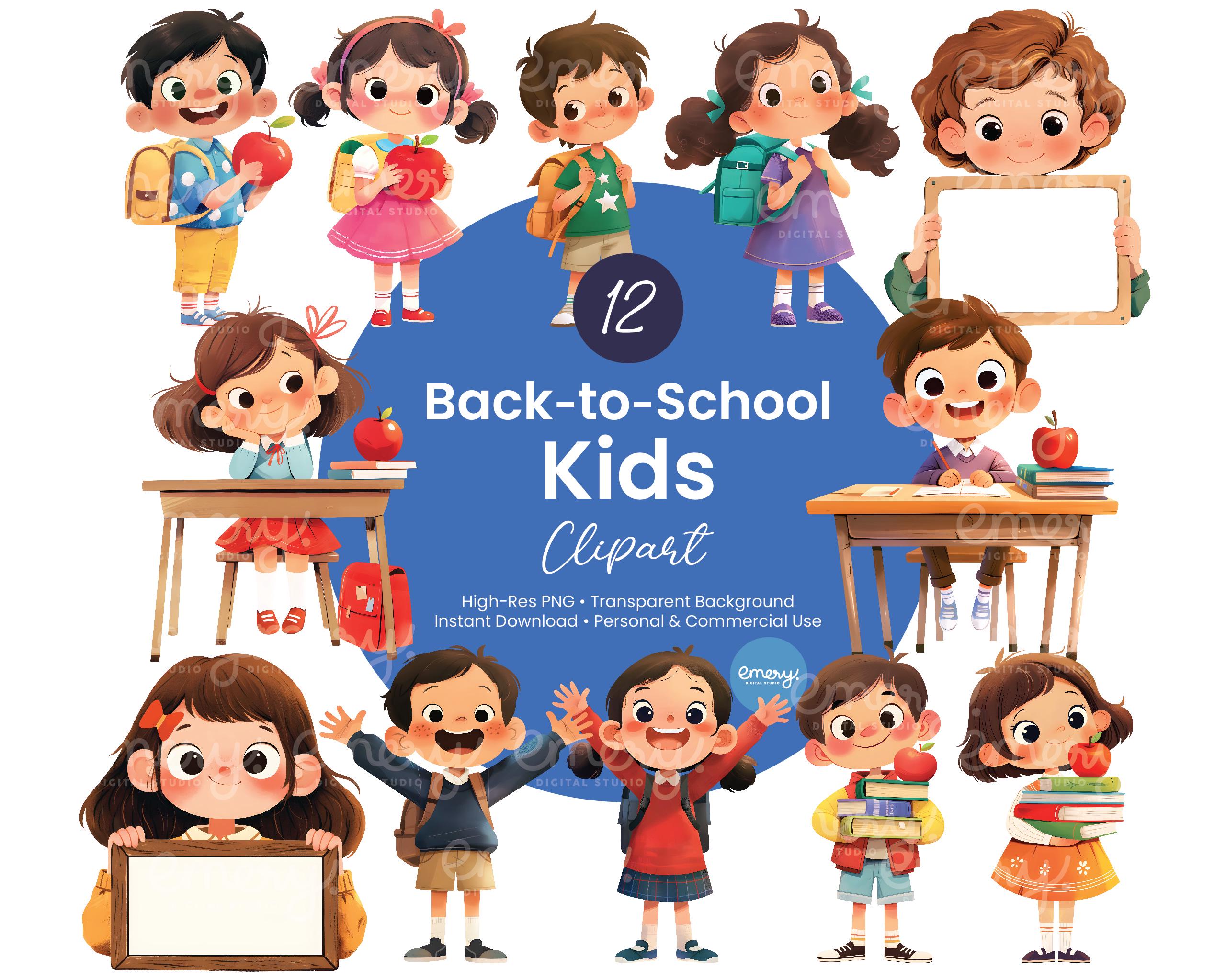 Back to School Kids Clipart – Cute Student Sidekicks PNG Set for ...