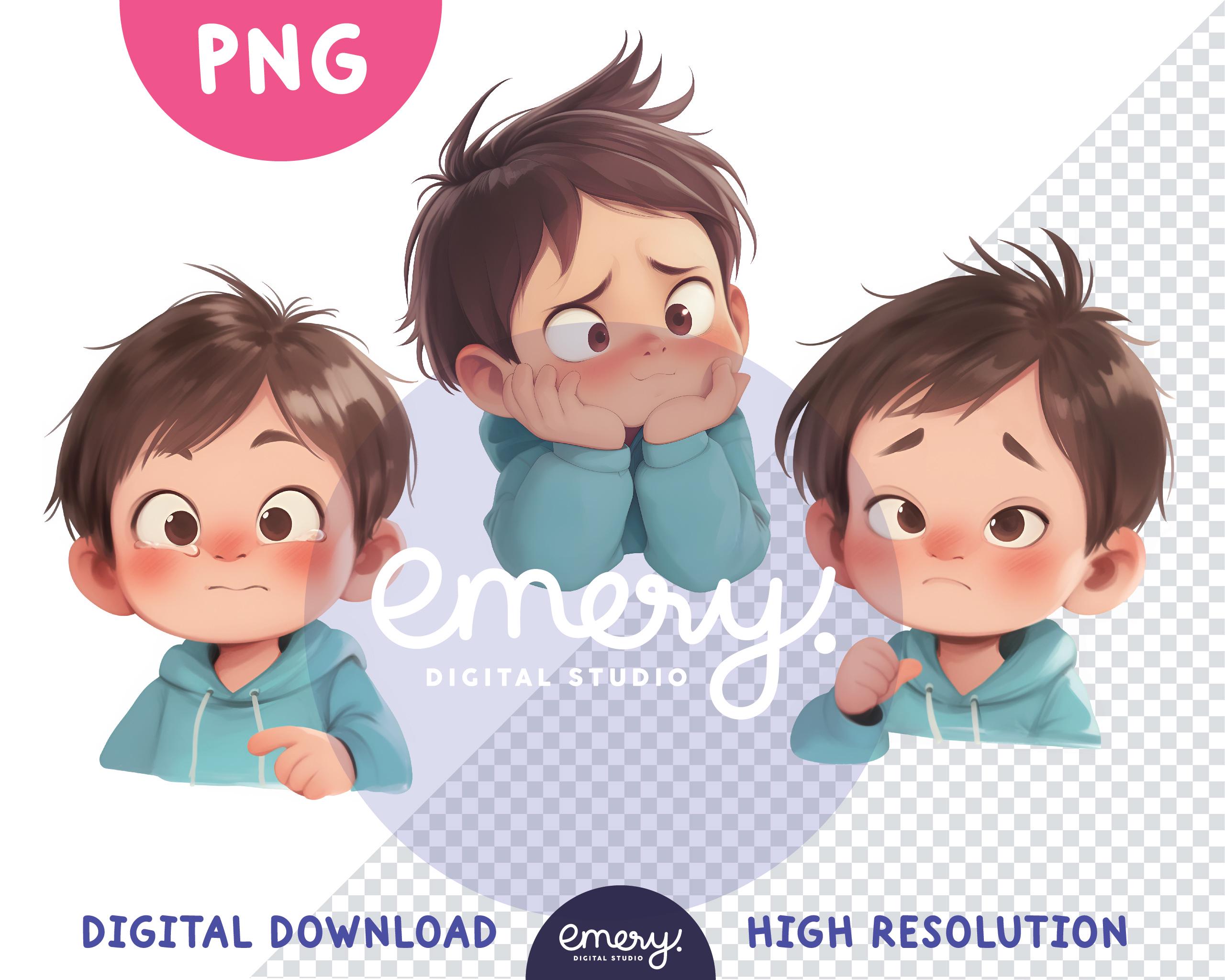 Cute Little Boy With Different Emotions, Watercolor PNG Clipart Set ...