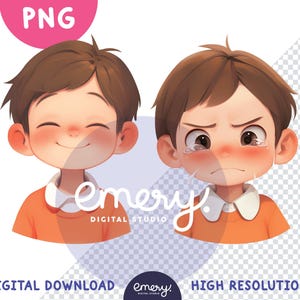 Cute Little Boy With Different Emotions, PNG Clip Art, Watercolor Kids ...