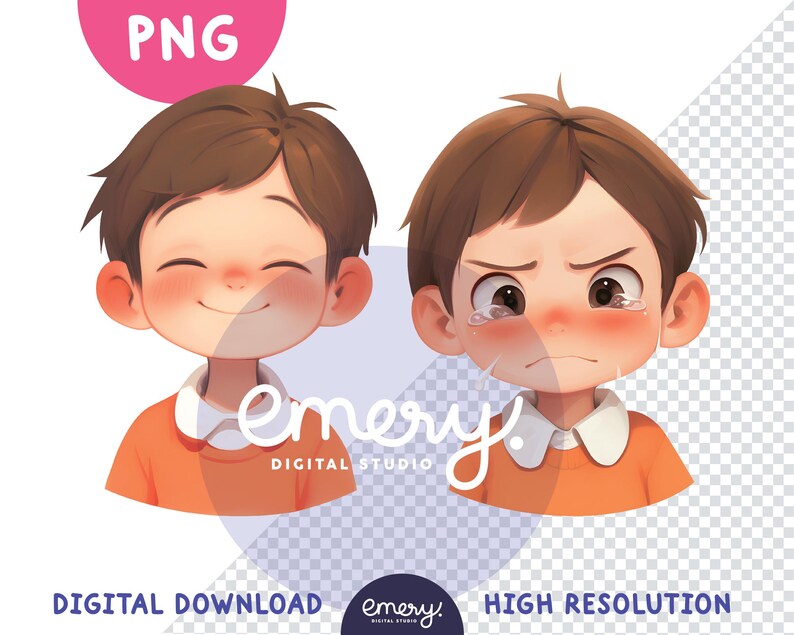 Cute Little Boy With Different Emotions, PNG Clip Art, Watercolor Kids ...