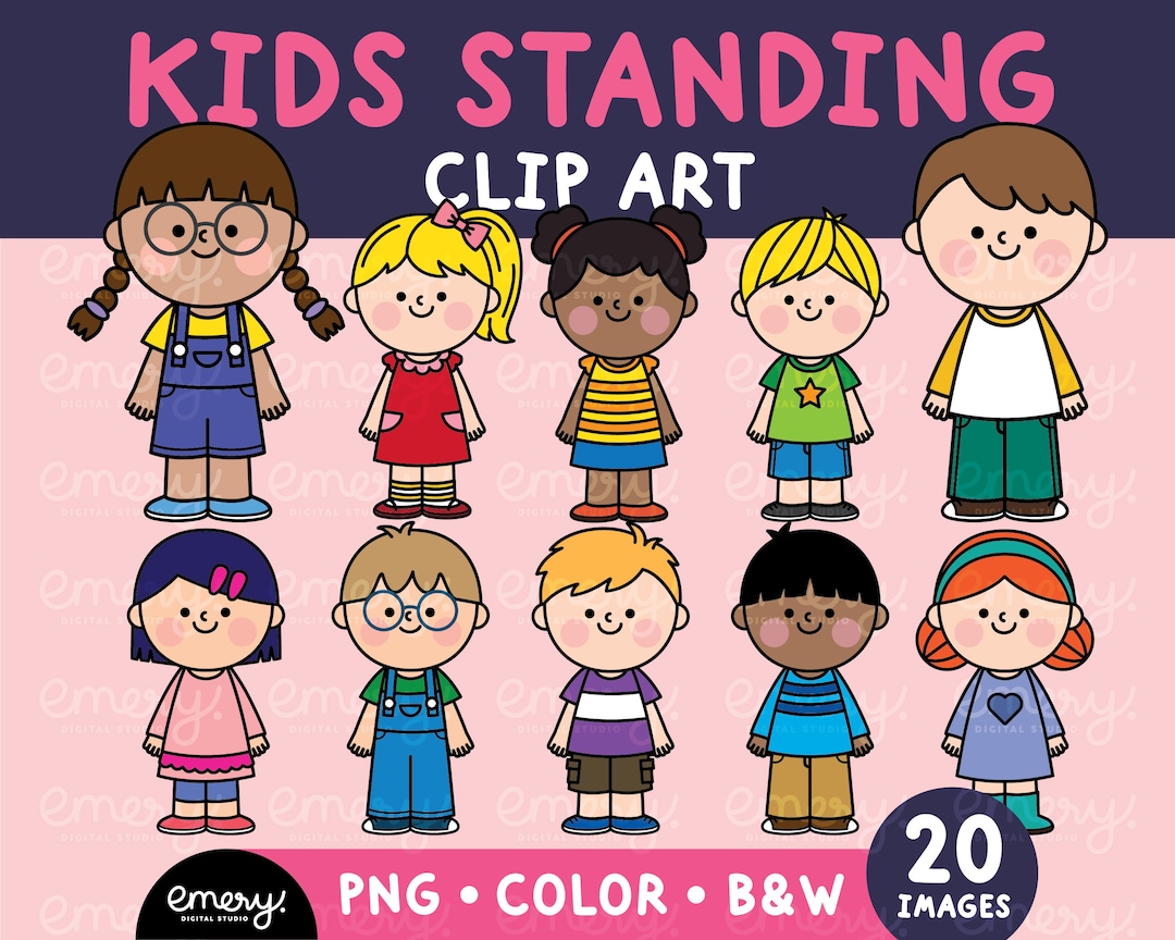 Kids Standing Clip Art PNG, Cute Student Clipart, Cartoon Kids Clipart ...