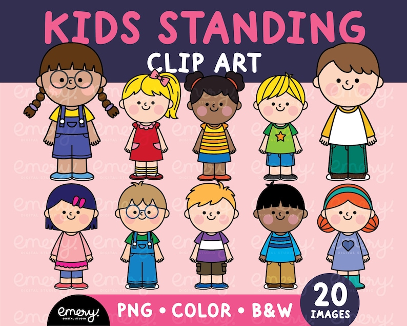 Kids Standing Clip Art PNG, Cute Student Clipart, Cartoon Kids Clipart ...