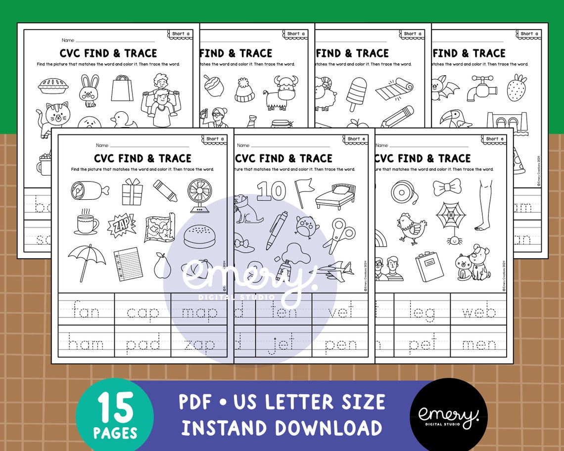 CVC Word Worksheets, Phonics CVC Words, Find and Trace Activities for ...