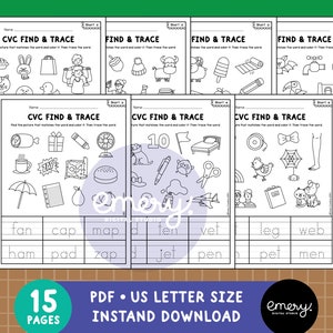 CVC Word Worksheets, Phonics CVC Words, Find and Trace Activities for ...