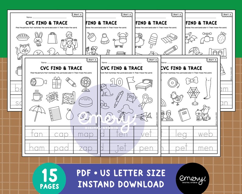 CVC Word Worksheets, Phonics CVC Words, Find and Trace Activities for ...