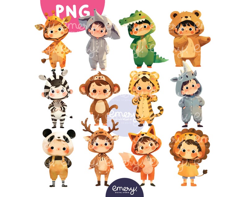Safari Animals PNG, Kids Wearing Animal Costumes Clipart, Kids Mascot ...