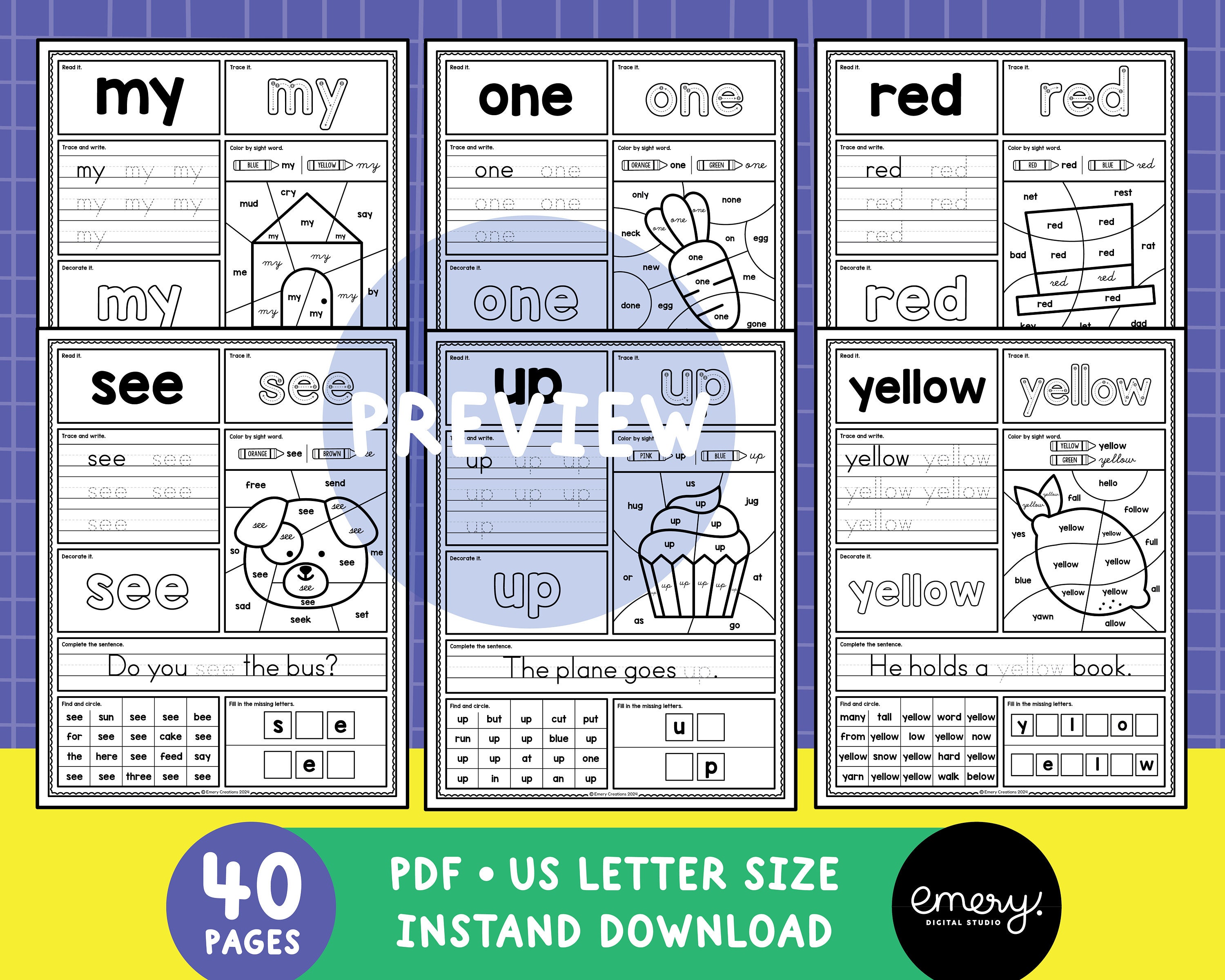 Preschool Dolch Sight Word Worksheets, Pre-primer Activities (PDF) - Etsy