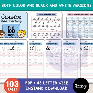 Cursive Handwriting Practice Sheets, First 100 High-frequency Words ...