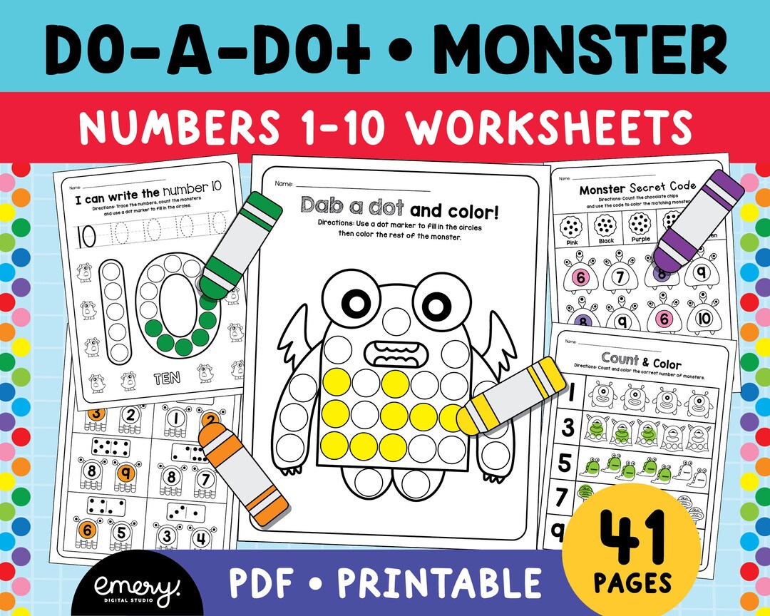Do-a-dot Monsters, Numbers 1-10 Worksheets, Dot Marker Math Worksheets ...