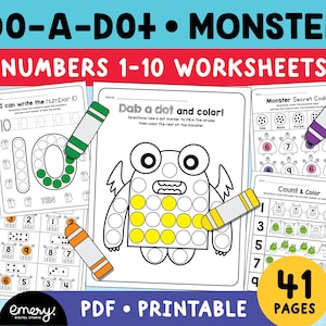 Do-a-dot Monsters, Numbers 1-10 Worksheets, Dot Marker Math Worksheets ...
