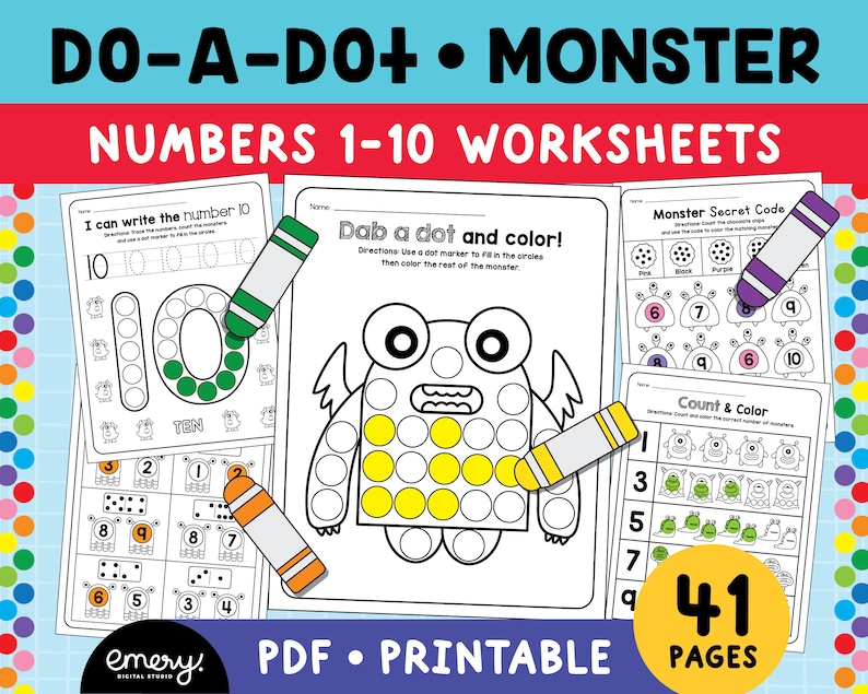 Do-a-dot Monsters, Numbers 1-10 Worksheets, Dot Marker Math Worksheets ...