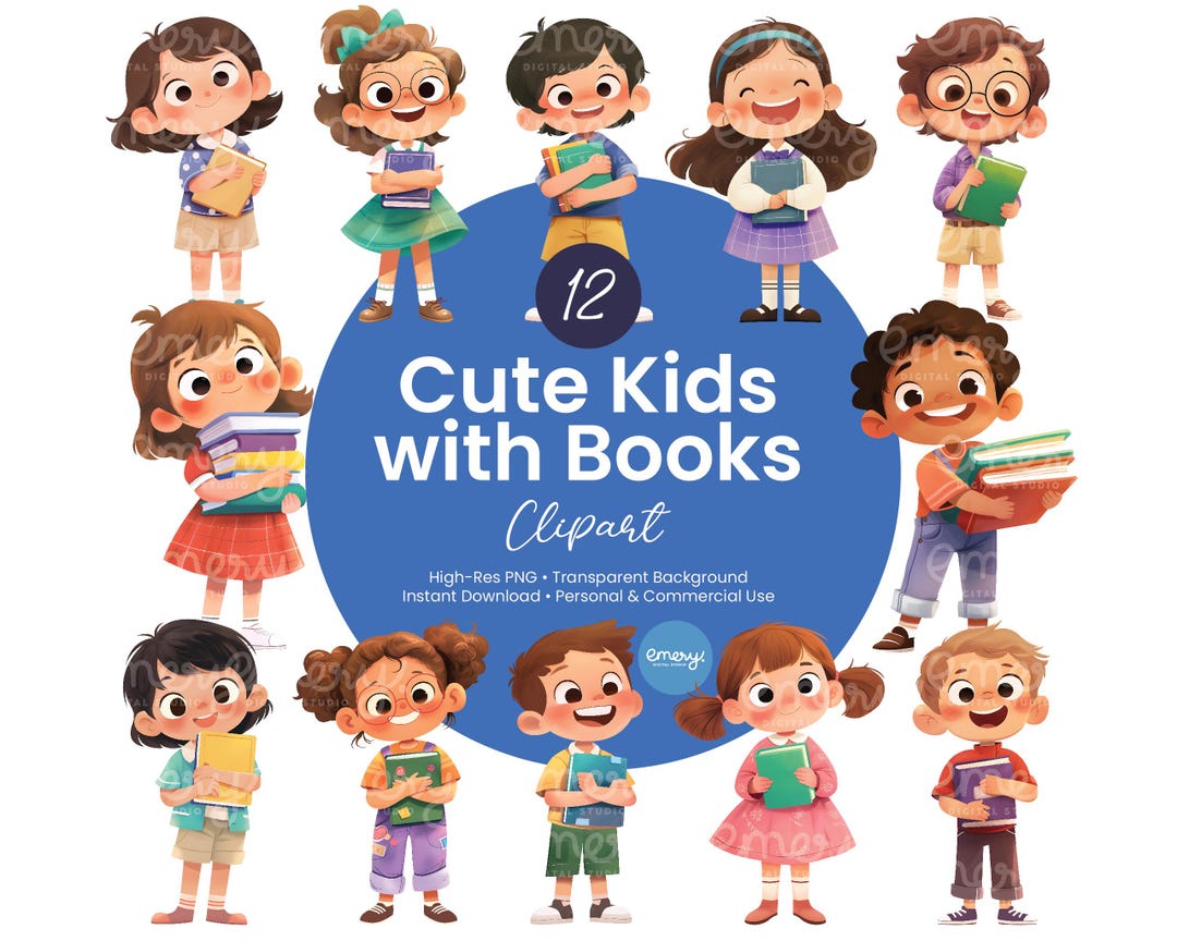 Cute Kids Holding Books Clipart, Back to School Students PNG Set for ...