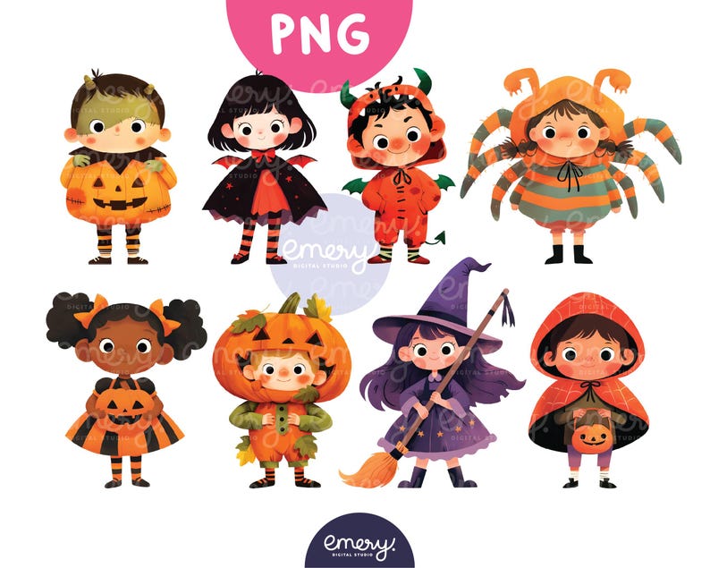 Cute Halloween Clipart, Halloween Kids Clipart, Cartoon Kids Halloween ...