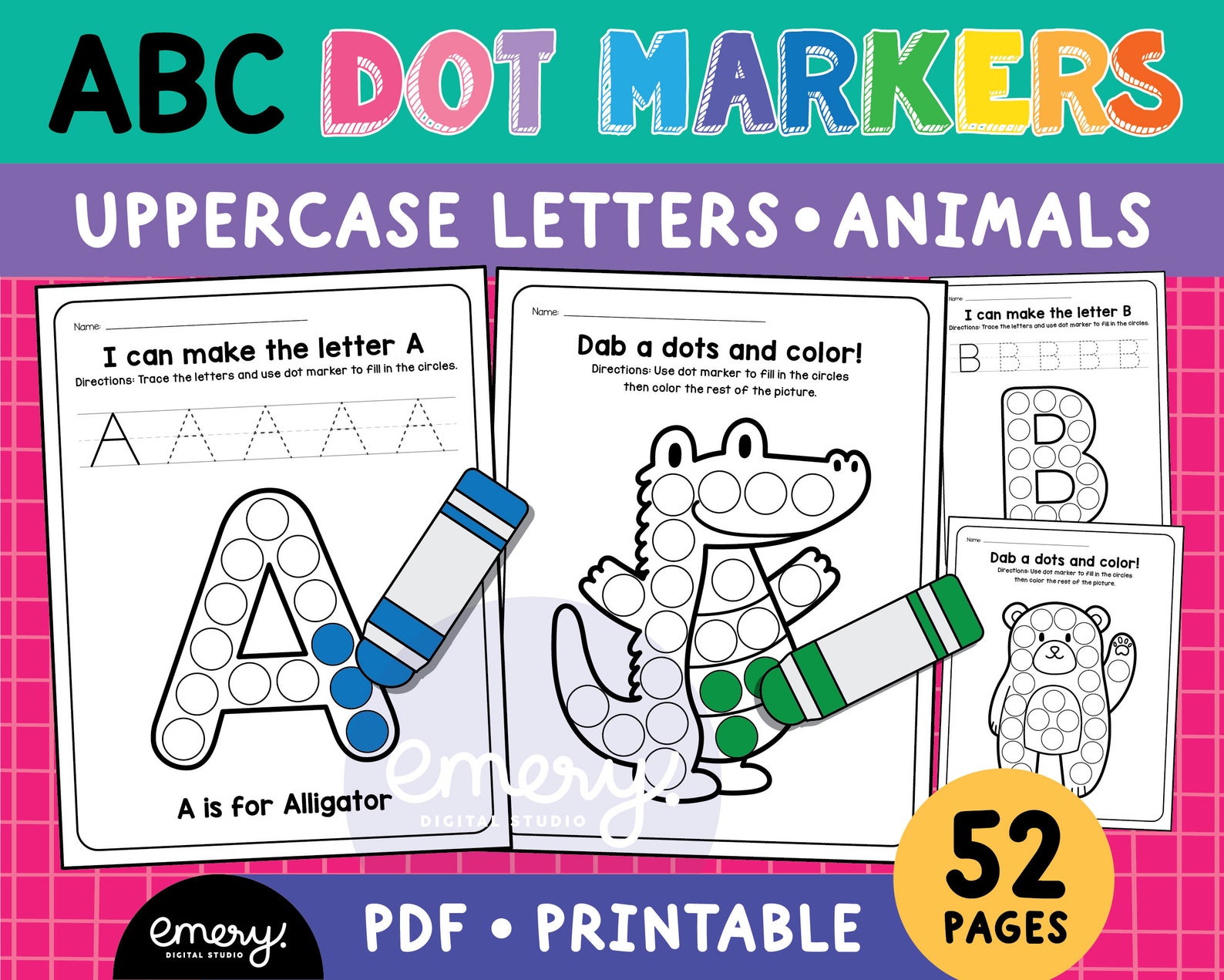 A-Z Animal Dot Marker Worksheets, Letter Tracing, ABC Dot Markers for ...