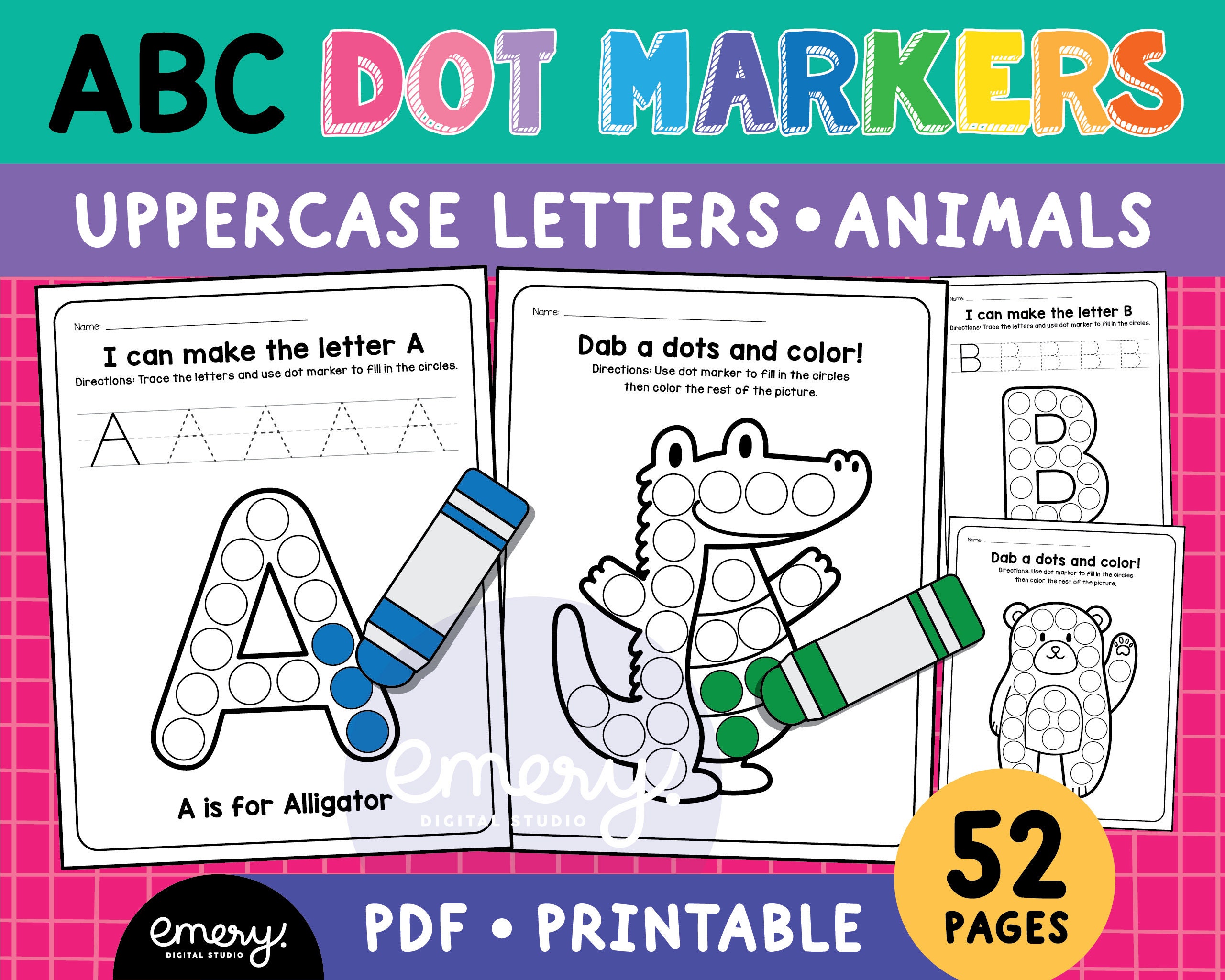 A-Z Animal Dot Marker Worksheets, Letter Tracing, ABC Dot Markers for ...