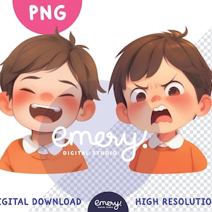 Cute Little Boy With Different Emotions, PNG Clip Art, Watercolor Kids ...