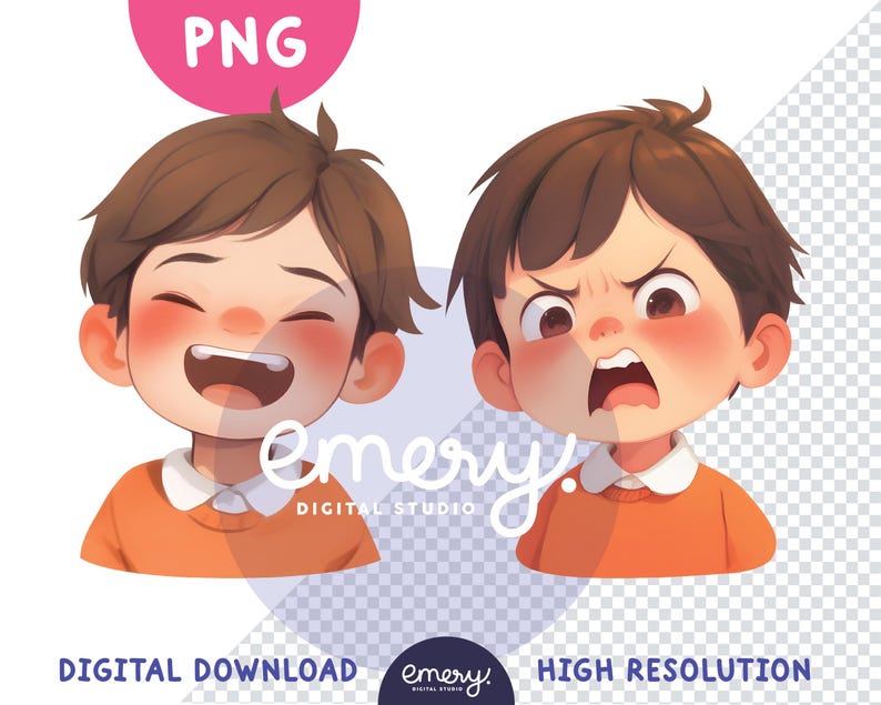 Cute Little Boy With Different Emotions, PNG Clip Art, Watercolor Kids ...