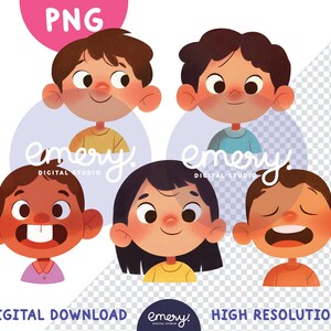 Collection of Cartoon Kids Clipart, Cute Kid With Different Emotions ...