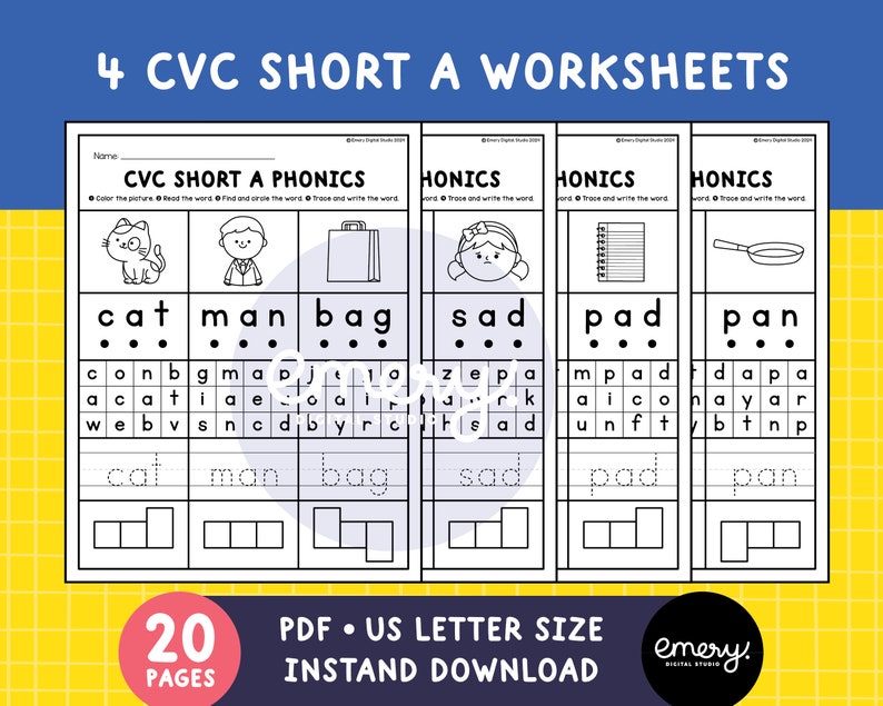 CVC Phonics Worksheets, CVC Words Activity for Kindergarten, Printable ...