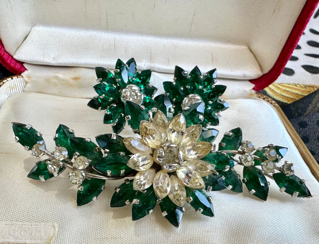 Donald Simpson, Green and Clear Coloured Demi Parure, Rhodium Plated ...