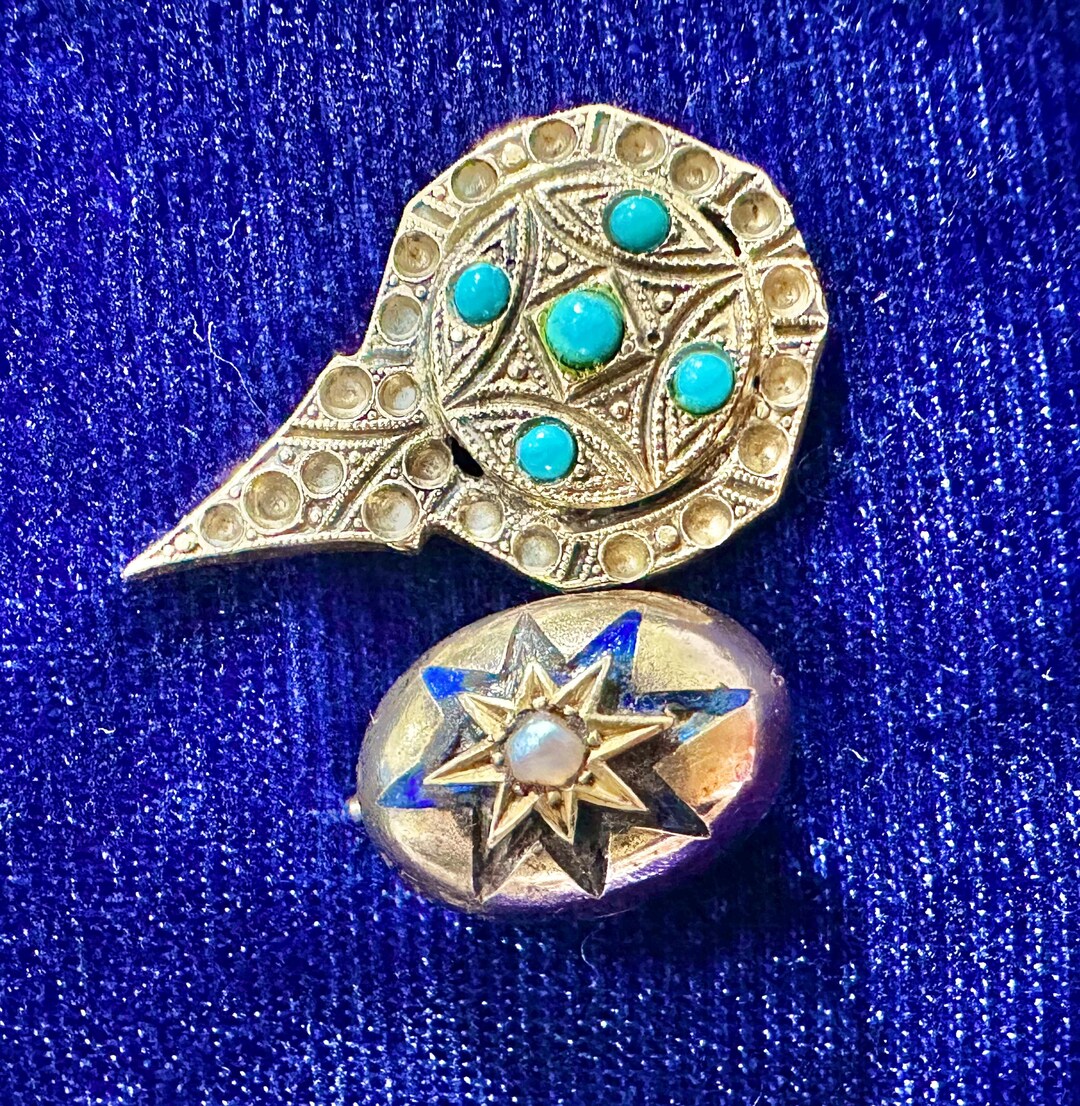 Antique Victorian Hat Pins: Gold Tone, Seed Pearl & Turquoise - Etsy