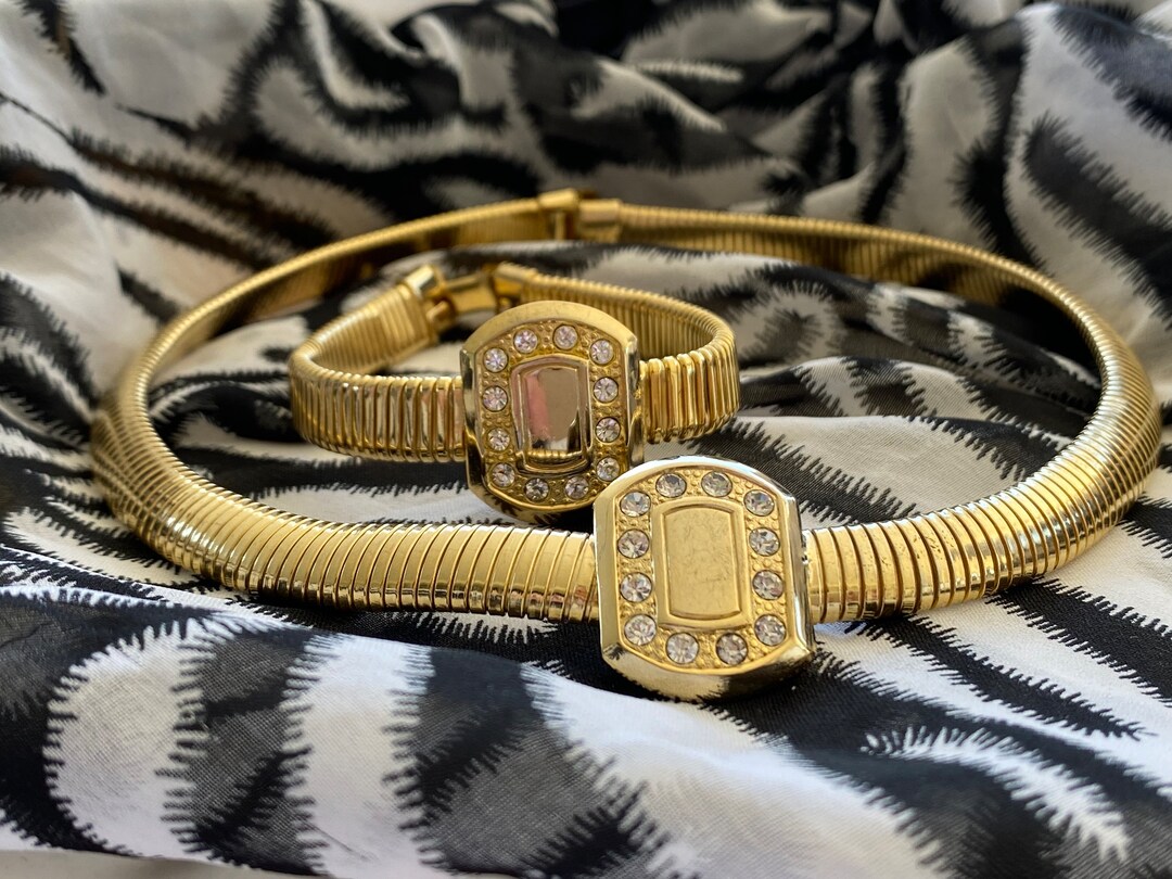 1980's Gold Tone Flexible Snake Collar Necklace & Bracelet - Etsy