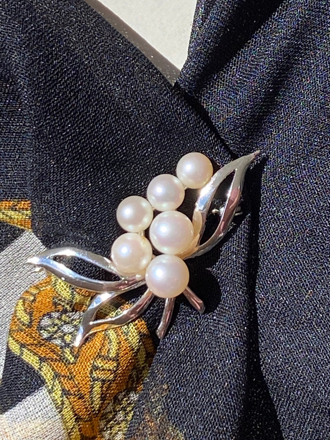 Rare Vintage Donald Simpson 950 Silver & Genuine Mikimoto Pearl Brooch ...
