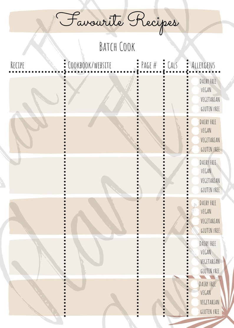 Favourite Recipe Tracker Digital Download Organiser Journal Pages - Etsy