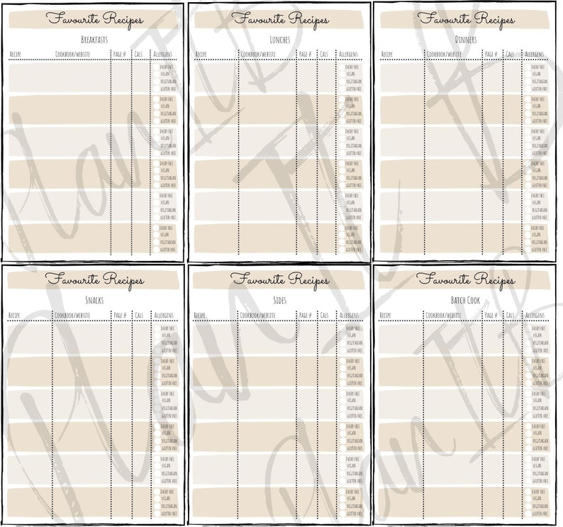 Favourite Recipe Tracker Digital Download Organiser Journal Pages - Etsy