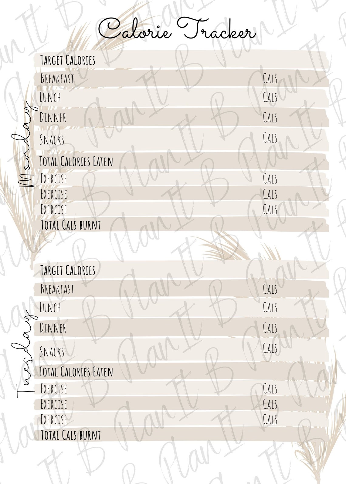 Calorie Tracker Digital Download Planner Pages Weekly - Etsy