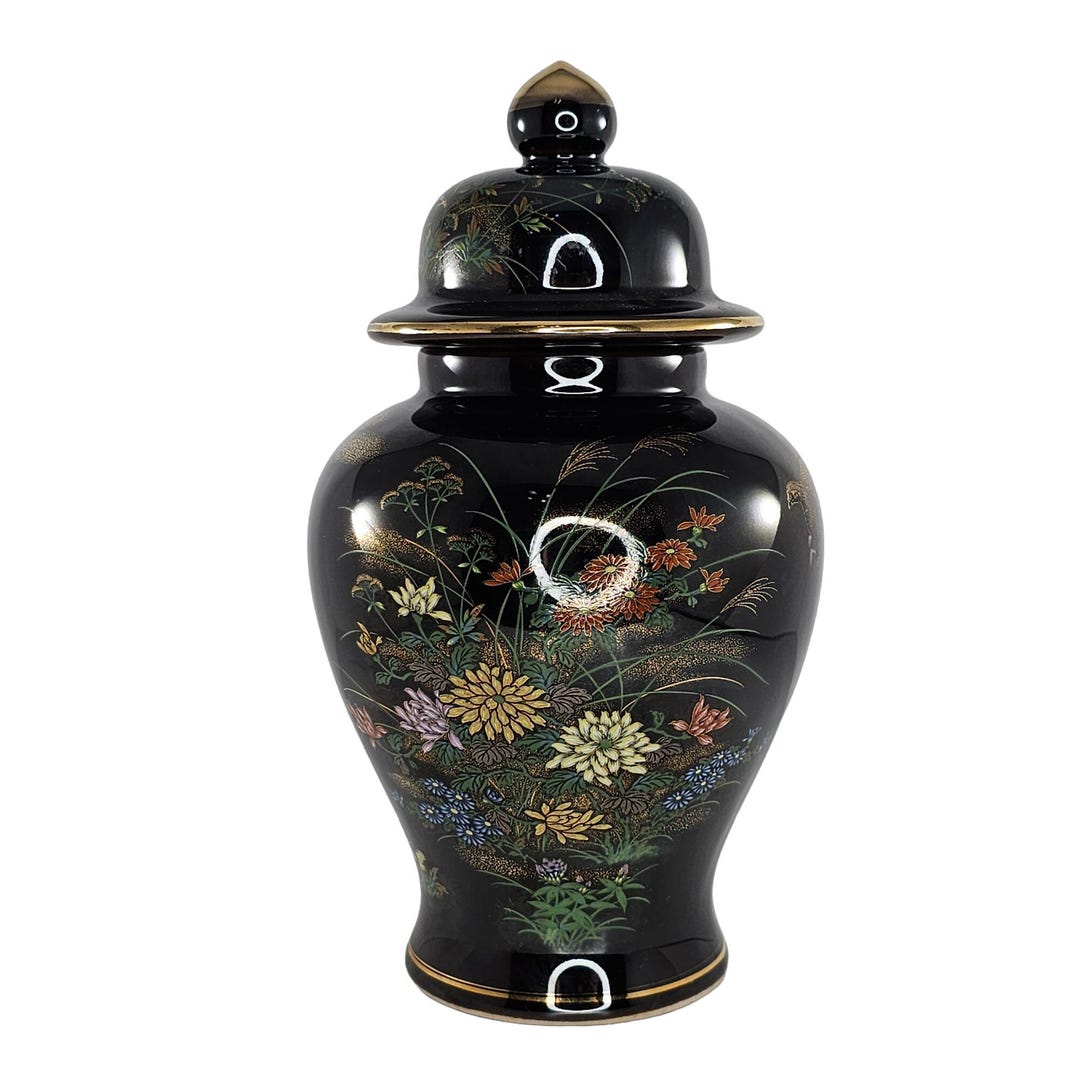 Vintage Andrea by Sadek Vase Ginger Jar Japan Flowers Birds Gold Trim ...