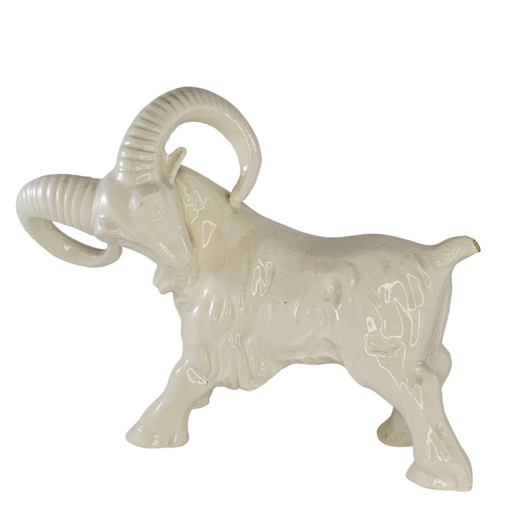 Vintage Ceramic Ram Figurine With Large Curved Horns Japan Goat Ibex ...