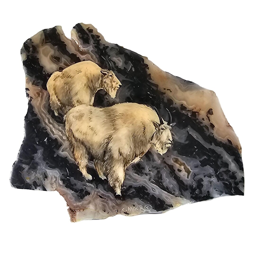 Hand-painted Mountain Goats on Stone-polymer Coated Plaque by Carolyn ...