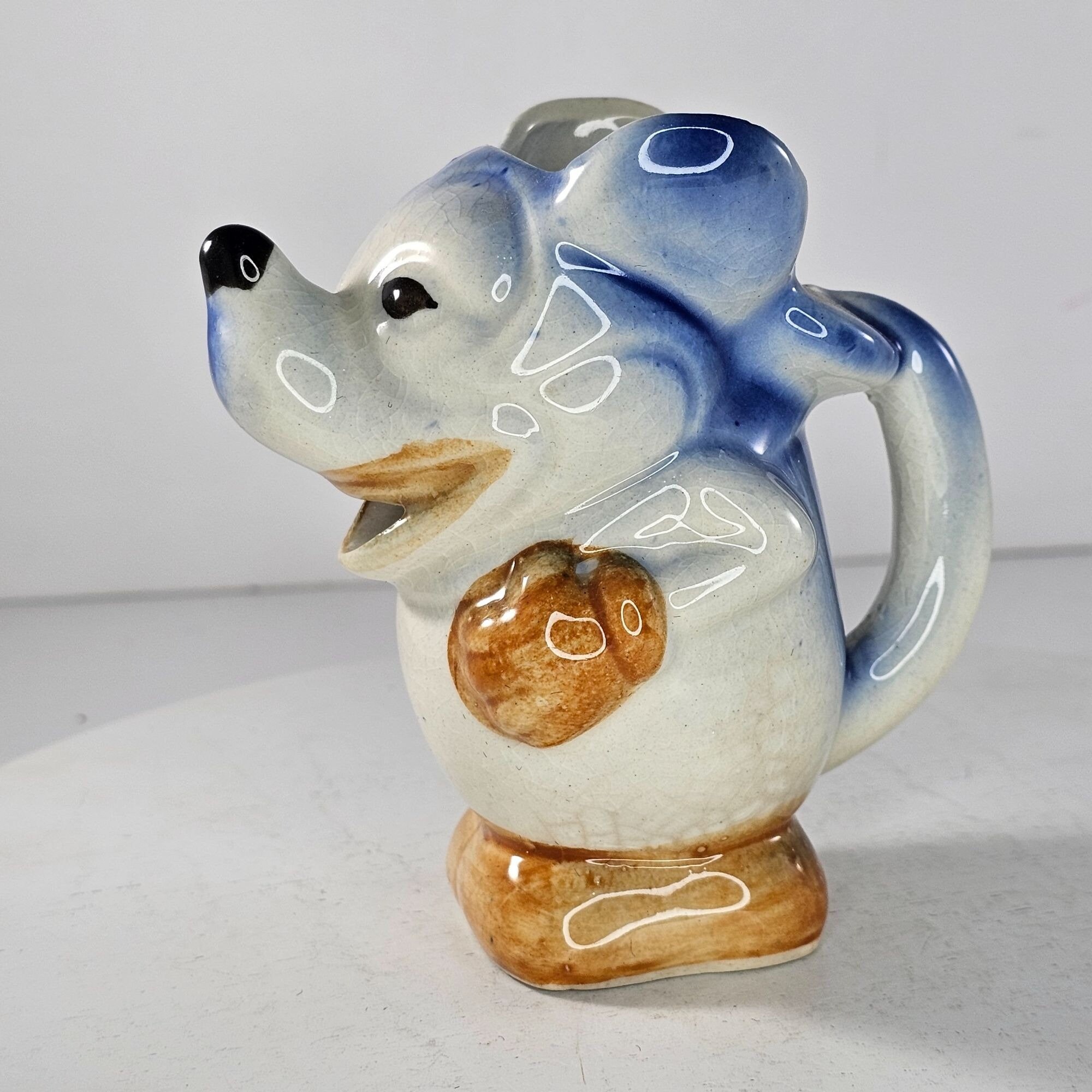Vintage Mickey Mouse Creamer Pitcher Blue Ceramic Brown Gloves - Etsy