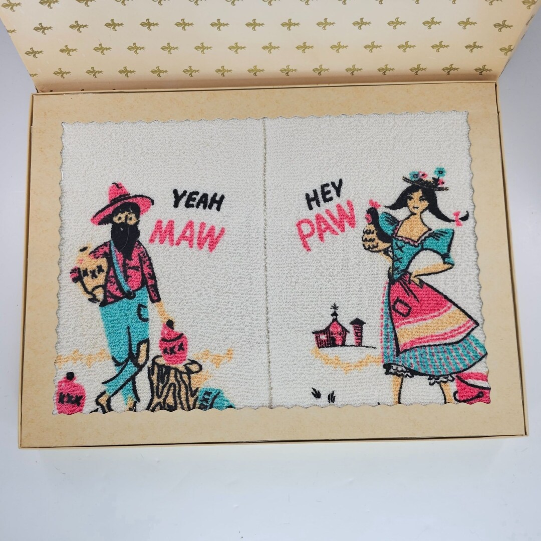 Vintage Hey Paw Yeah Maw Hand Towel Wash Cloth Set Kitch RN 15539 - Etsy