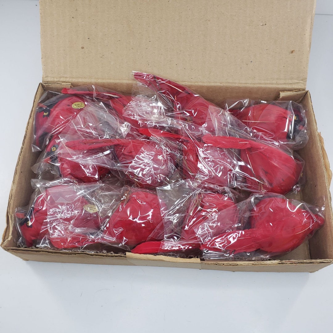 Vintage Fat Cardinal Red 1 Dozen Feather Birds Floral Arrangement Craft ...