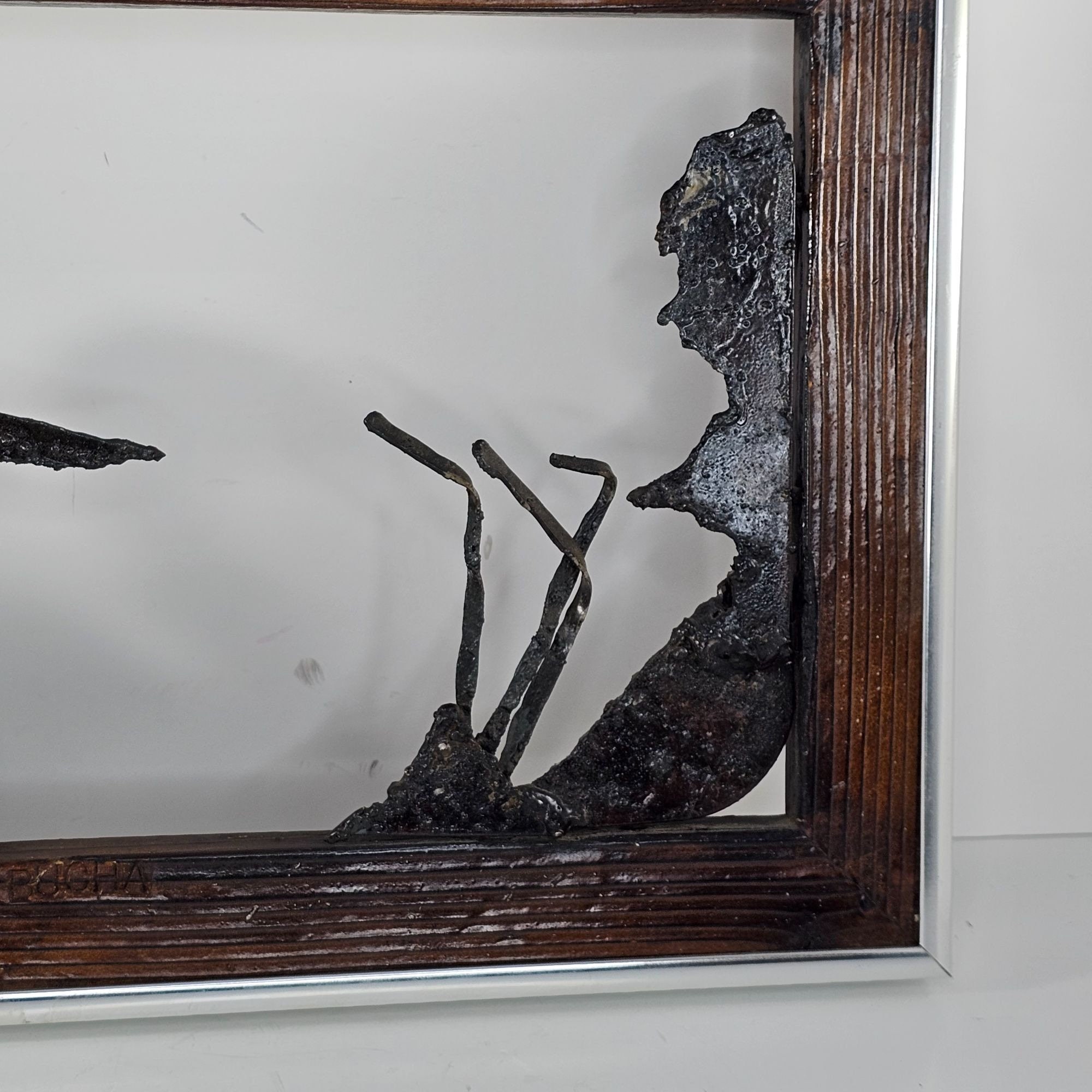 Mike Bucha Brutalist Welded Bronze Metal Crane Duck Bird Marsh Framed ...