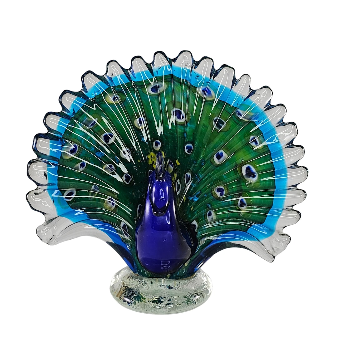 Hand Blown Glass Peacock Figurine Colorful Decorative Collectible Art ...