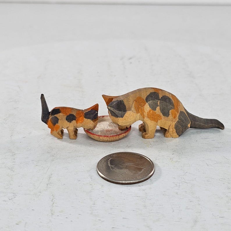 Erzgebirge Emil Helbig Wood Carved Mother and Baby Calico Cat With Milk ...