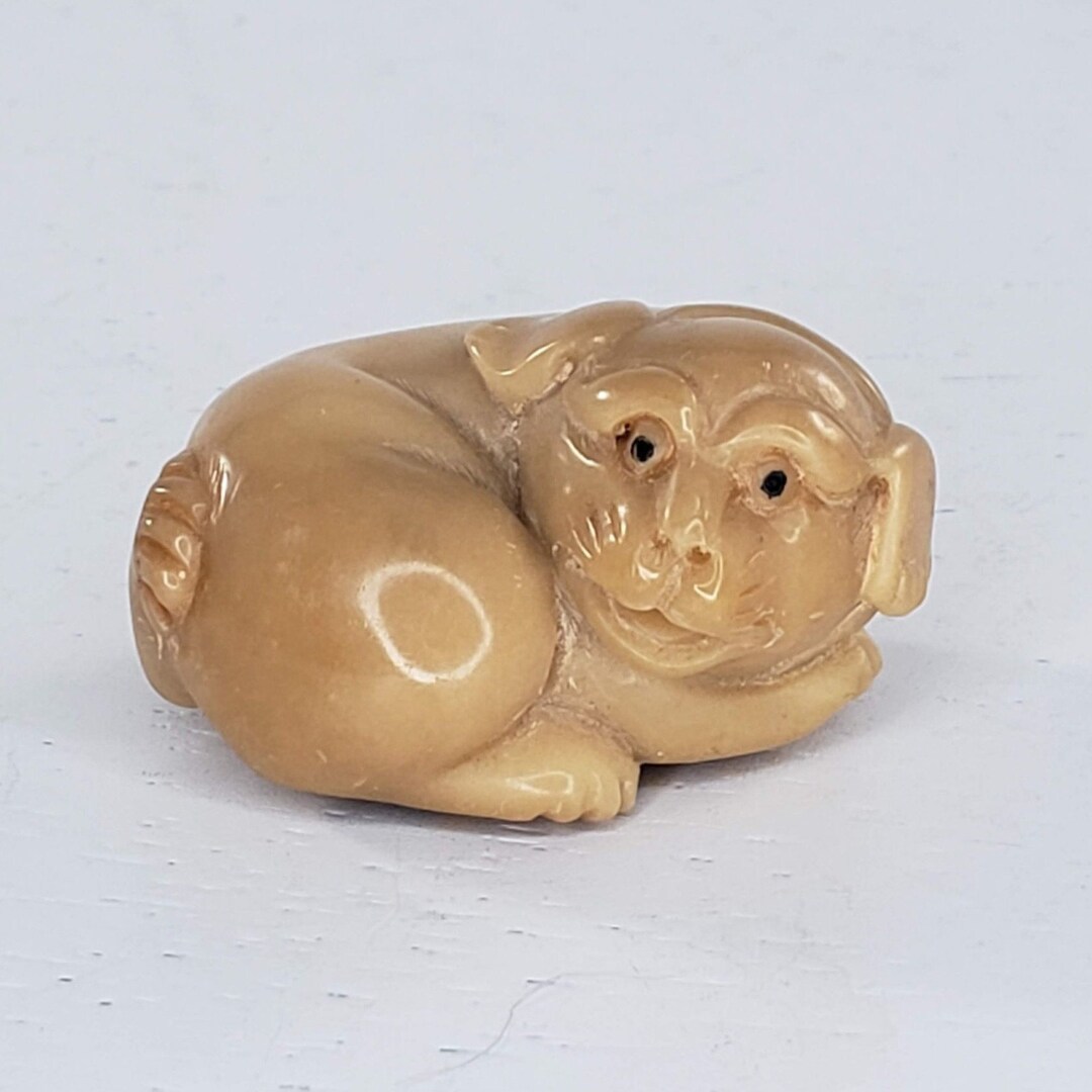 Japanese Netsuke Smiling Puppy Dog Signed Palm or Tagua Nut Figurine - Etsy