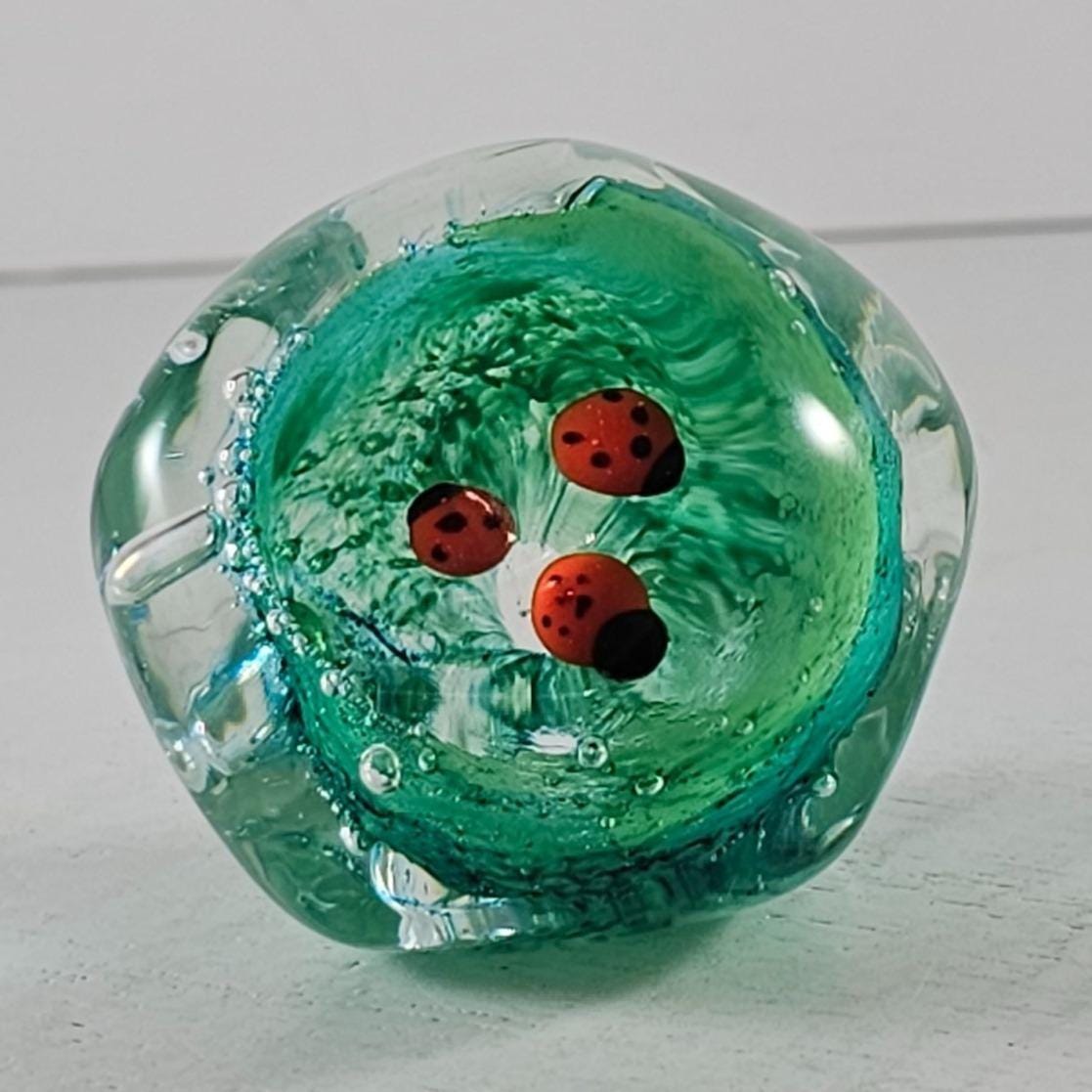Vintage Timothy E. Landers Ladybug Paperweight Glass Green - Etsy