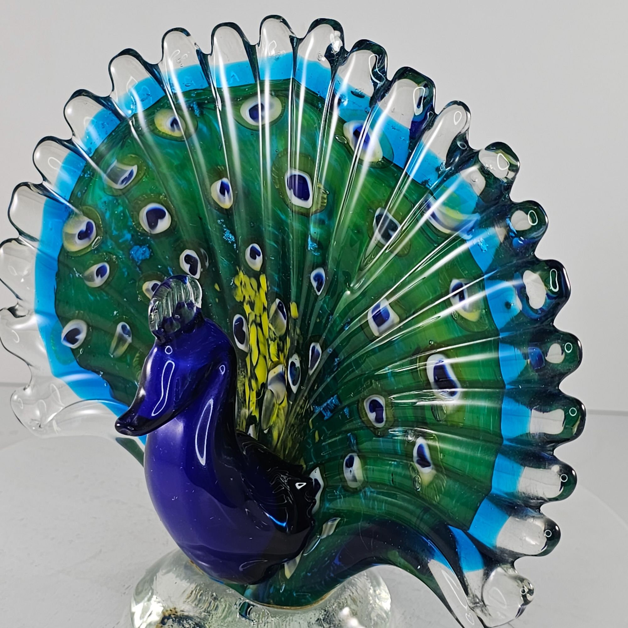 Hand Blown Glass Peacock Figurine Colorful Decorative Collectible Art ...