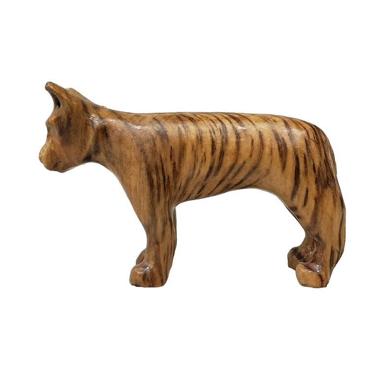 Wooden Tiger Hand Carved Cat Lynx Bobcat Vintage Figurine Broken Arrow ...