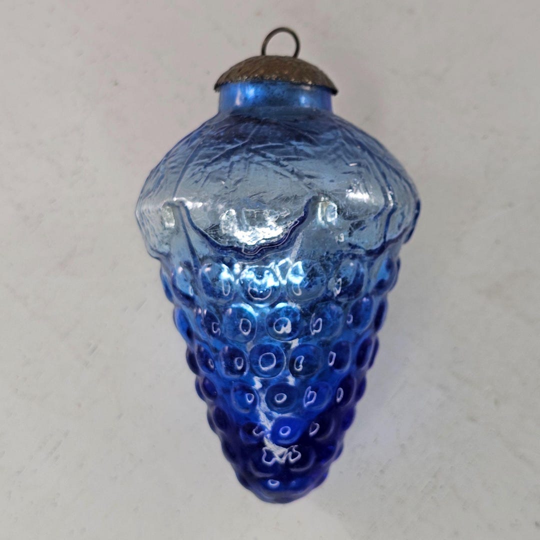 Vintage Kugel Style Grape Cluster Shaped Blue Glass Christmas Ornament ...