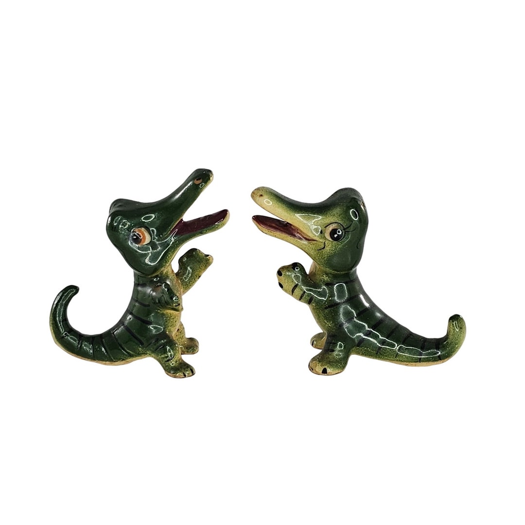 Vintage Alligator Crocodile Lizard Salt and Pepper Shakers Ceramic Made ...