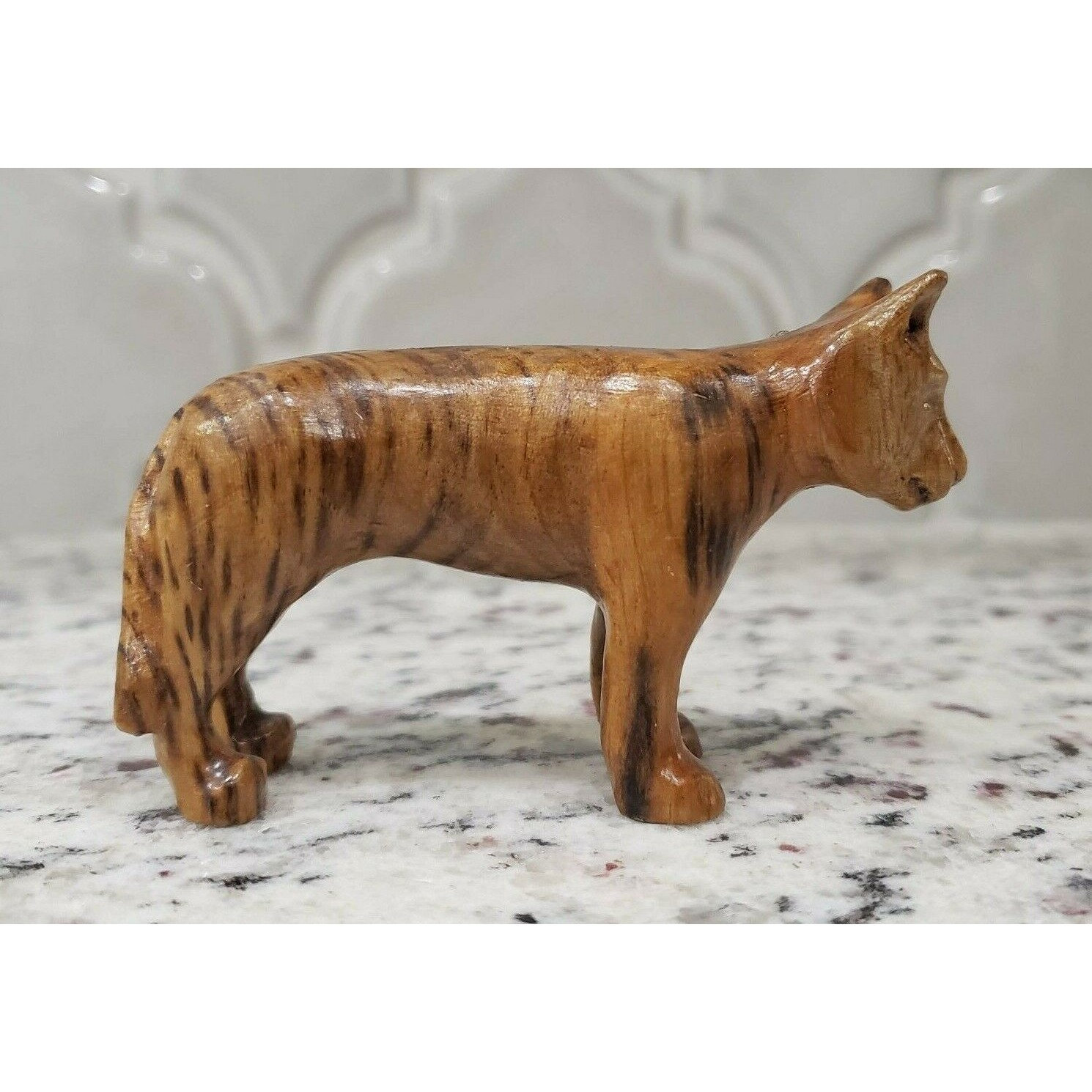 Wooden Tiger Hand Carved Cat Lynx Bobcat Vintage Figurine Broken Arrow ...