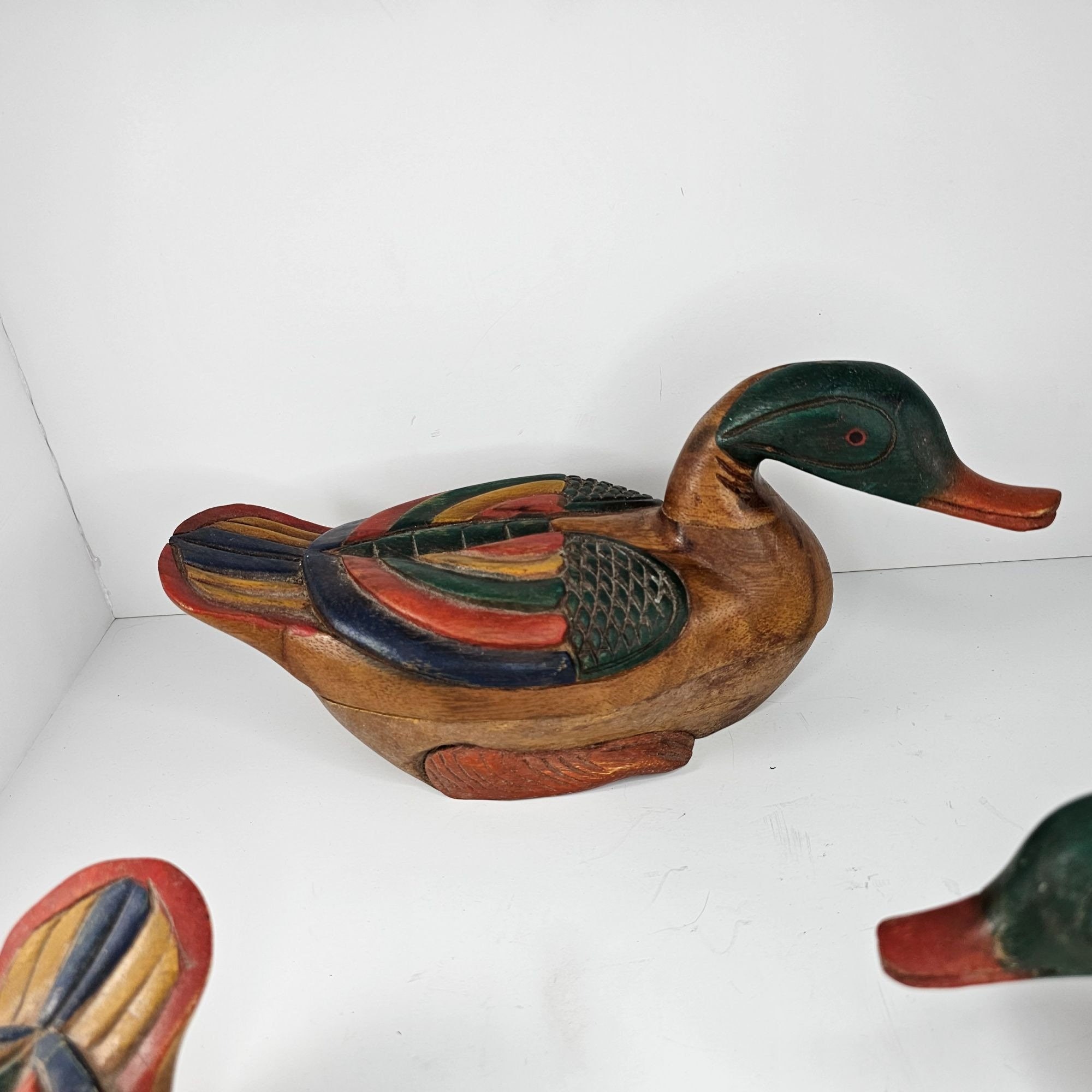 Vintage Wood Carved Duck Trinket Box Storage Set Hand Painted - Etsy